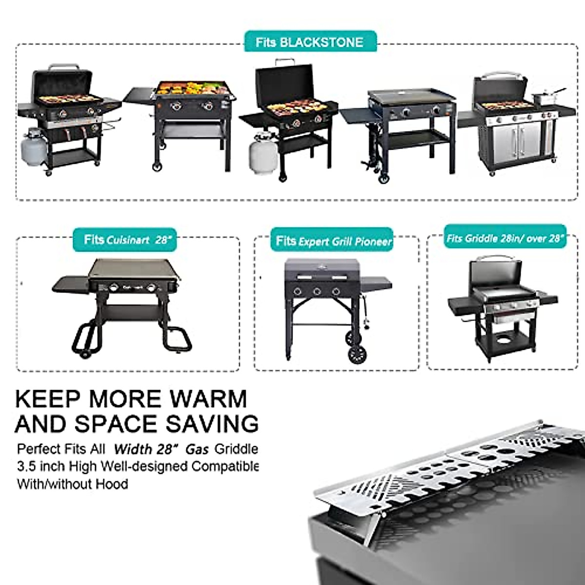 Utheer Griddle Warming Rack for Blackstone 28 Inch with/Without Hood & Lid, Grill Warming Rack for Blackstone Airfryer 1962 and More 28" Flat Top Griddle, Chicken Leg Rack, Pepper Holder Accessories