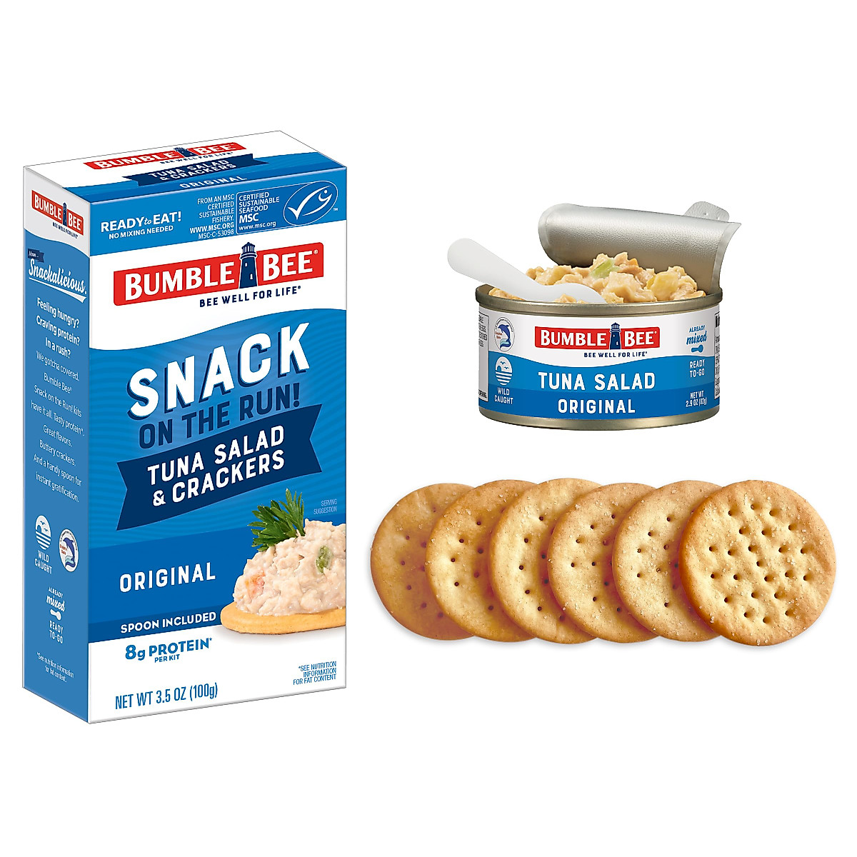Bumble Bee Snack On The Run Tuna Salad with Crackers Kit - Ready to Eat, Spoon Included - Wild Caught Tuna - Shelf Stable & Convenient Protein Snack, 3.5 oz (Pack of 12)