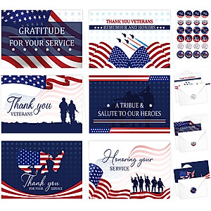 24 Pcs Veterans Day Cards with Envelopes: Veteran Thank You for Your Service Cards with Envelopes & Stickers Special Season Patriotic Appreciation Greeting Cards Bulk Veterans Day Gifts