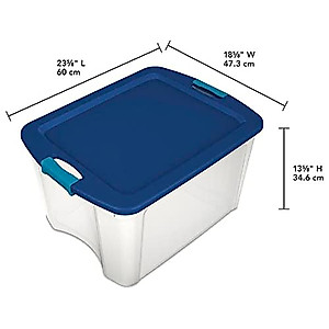 Sterilite 18 Gallon Latch and Carry Storage Tote Box Container, True Blue Lid and Clear Base with Blue Aquarium Latches (6 Pack)