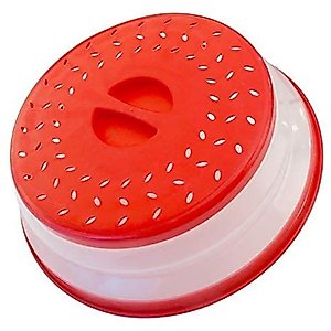 Wamba Vented Collapsible Microwave Splatter Proof Food Plate Cover With Easy Grip Handle Dishwasher-Safe, BPA-Free Silicone & Plastic, 10.5″ Round, (Red) X2