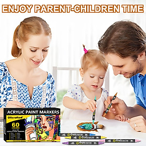Oficrafted 60 Colors Dual Tip Acrylic Paint Pens, Premium Acrylic Paint Markers with Brush and Fine Tip, Paint Pens and Paint Markers for Rock Painting, Wood, Canvas, Glass & Ceramic Surfaces