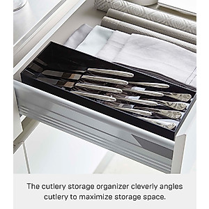 Yamazaki Home Expandable Cutlery Kitchen Angled Utensils Storage Silverware Organizer Compact Drawer Insert Tray | Plastic, One Size, White