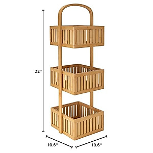 Organize It All 3 Tier Bamboo Stationary Caddy | Bathroom Organization | Multipurpose Storage Shelf Baskets | Eco-Friendly | Easy to Assemble