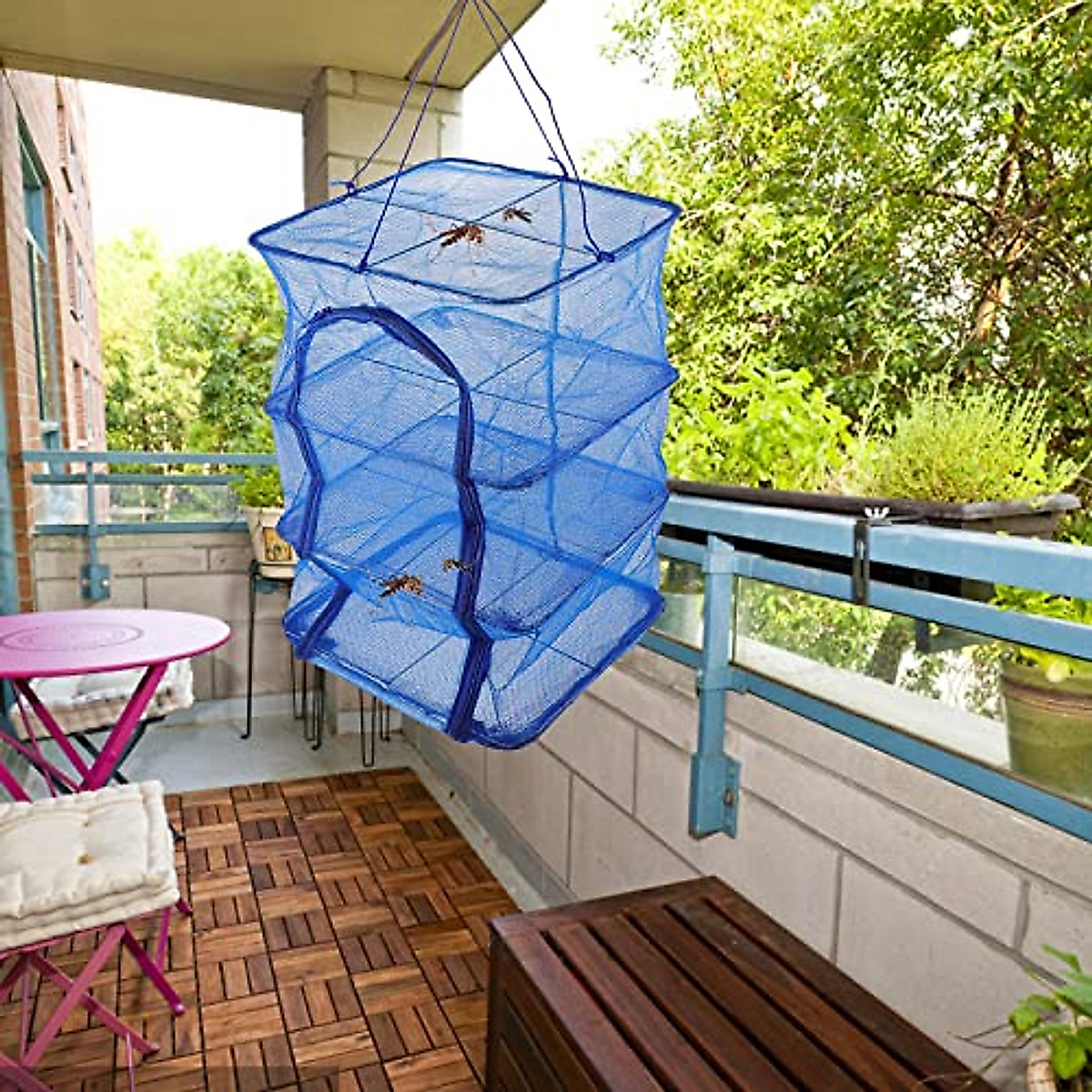BESPORTBLE Drying Rack 4 Layers Folding Hanging Mesh Dryer for Shrimp Fish Fruit Vegetables Herb, 66X35X35cm with Buckle