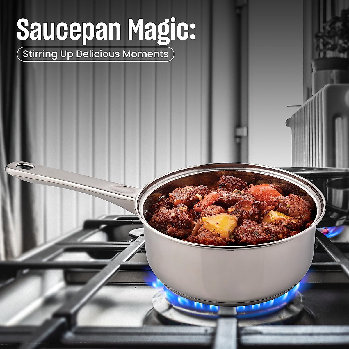 MARBELLA 20 cm Stainless Steel Saucepan with Glass Lid Food Grade Heavy Duty Multipurpose Saucepan for Stew, Simmering, Soup Pot, Induction, Gas and Dishwasher Safe Nickel Free Cookware Silver