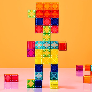 BrainSpark 48PCS Digit Blocks Translucent Magnetic Building Blocks, Montessori Clear Magnet Cubes for Boys Girls Stacking Block Sets Ages 3-9