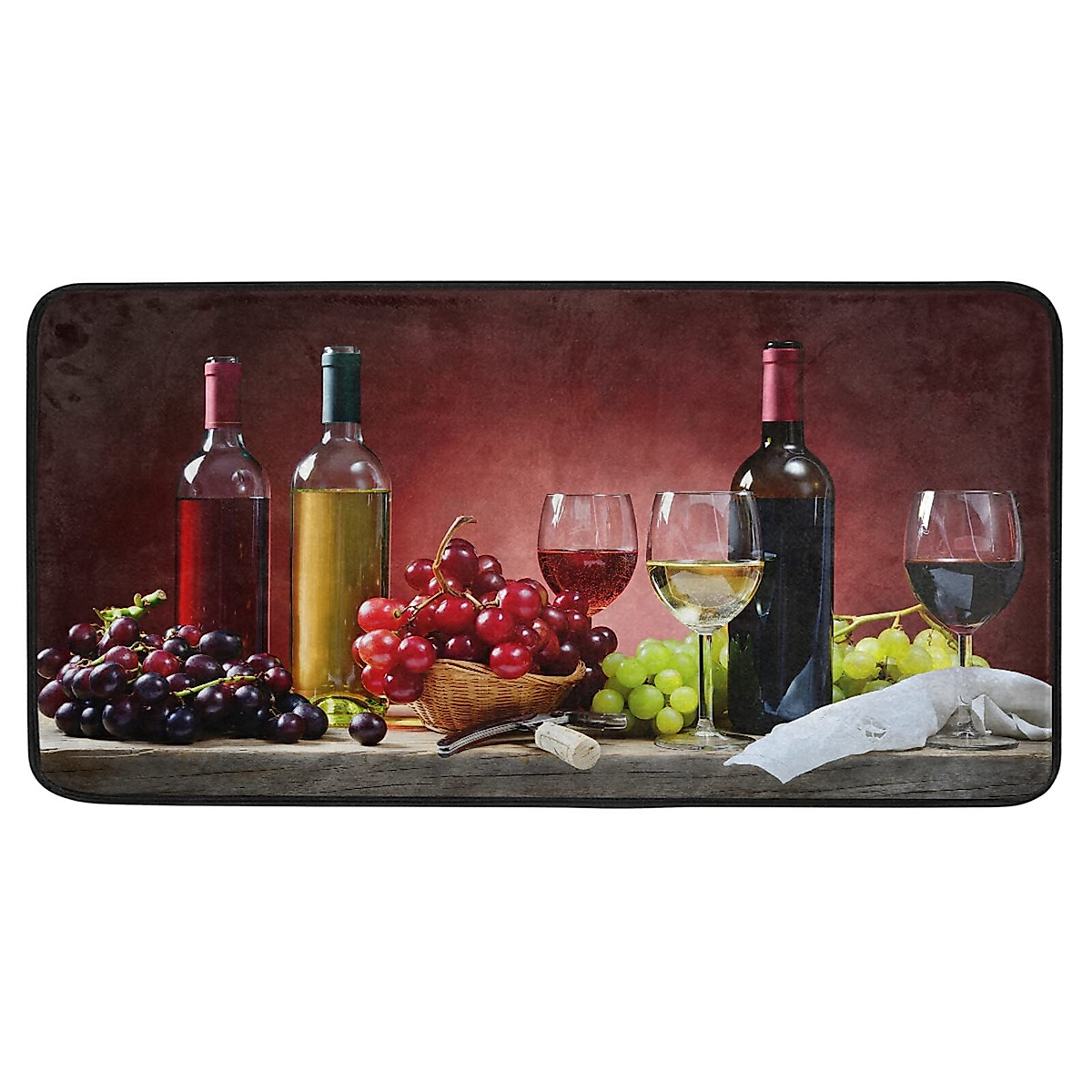 Red White Wine Kitchen Rugs Grapes Fruit Bath Rug Runner Comfort Mat Non-Slip Doormats Carpet for Bathroom Indoor 39" X 20"