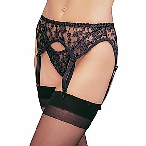 Leg Avenue LegAvenue-womens Lace Garter Belt and-Thong Set underwear, Black, Plus Size