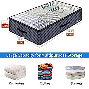 Onlyeasy Foldable Underbed Bags for Bedroom 2 Pack, Breathable Blankets Clothes Comforters Storage Bags Organizer with Clear Window and Handles, 3 Layer Thick Fabric, Dark Grey, 7MX3GR100L