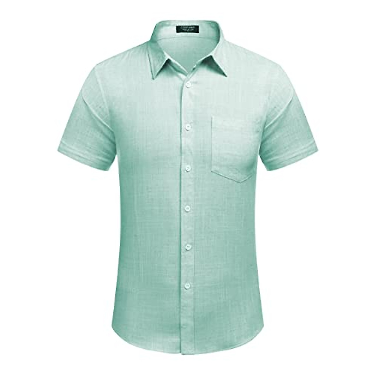 COOFANDY Mens Shirt Casual Button Down Chambray Plain Dress, Linen - Light Green, Large, Short Sleeve