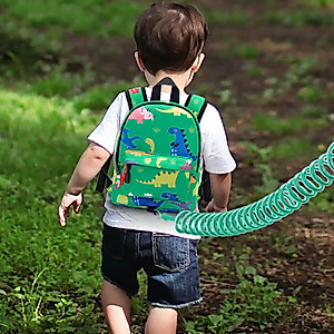 Accmor Toddler Harness Backpack Leash, Baby Dinosaur Backpacks with Anti Lost Wrist Link, Cute Mini Child Backpack Wristband Tether Strap and Protection Leashes for Baby Boys (Green)