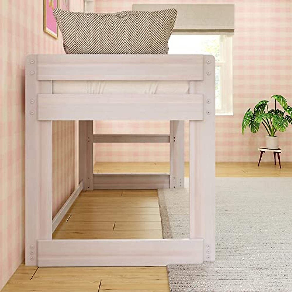 Max & Lily Modern Farmhouse Low Loft Bed, Twin Bed Frame For Kids, White Wash