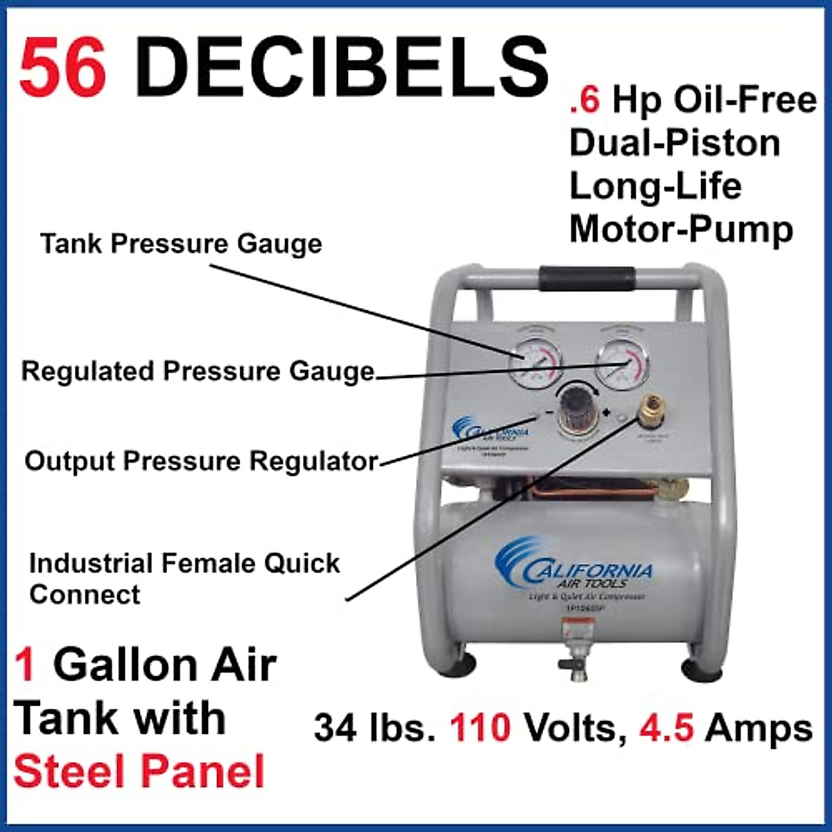 CALIFORNIA AIR TOOLS CAT-1P1060SP GAL 56DB Air Compressor