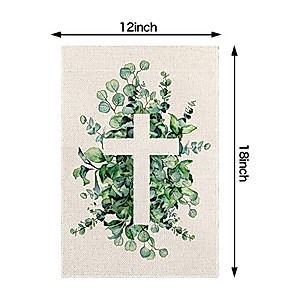 EDDERT Spring and summer yard flag eucalyptus leaf Christ cross leaf Easter garden flag 12 * 18 inch double-sided outdoor decoration