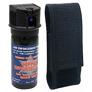 Pepper Enforcement 2 oz. Splatter Stream Pepper Spray with Belt Loop Holster for Self Defense - Maximum Strength 10% OC Formula, Flip Top Safety Tactical Design, Personal Protection Devices
