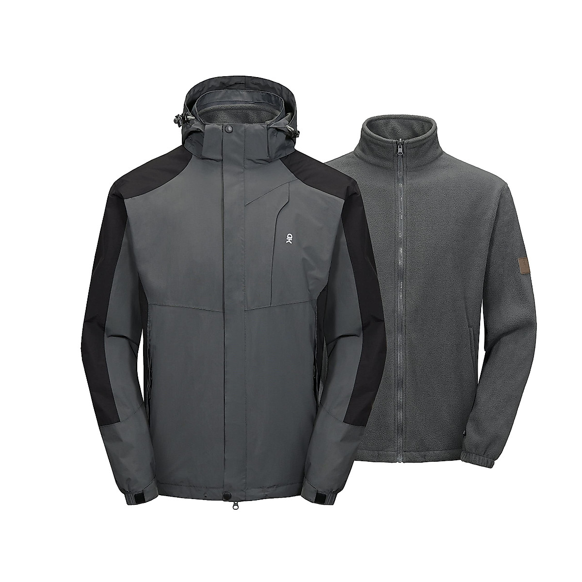 Little Donkey Andy Men's 3 in 1 Winter Ski Jacket Warm Fleece Liner Jacket Waterproof Windproof Snow Coat & Detachable Hood Grey/Black XL