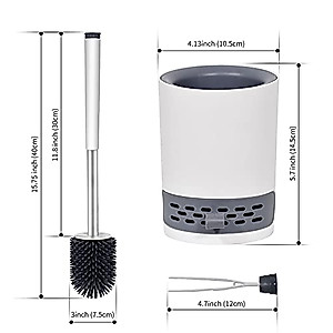 LUXACO Toilet Brush and Holder Set,Toilet Bowl Cleaner Brush for Bathroom,Wall Mounted Toilet Bowl Cleaner Brush,Soft Silicone Bristle Toilet Brush with Tweezers,White,5.1x4.7x6.7in(13x12x17cm)
