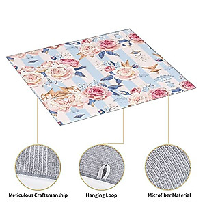 Flowers Stripe Printed Drying Mat For Kitchen Ultra Absorbent Microfiber Dishes Drainer Mats Non-Slip Silicone Quick Dry Pad - 18 X 16inch