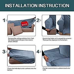 FantasDecor 4 Piece Sofa Velvet Couch Covers for 3 Cushion Stretch Slipcover with Individual Seat Cushion Elastic Furniture Protector for Pets, Machine Washable (Sofa,Stone Blue)
