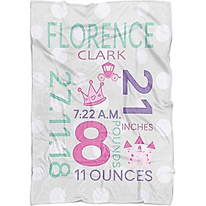 Personalized Baby Blanket with Birth Information for Girls and Boys. Customized Name Blanket from Baby's Name, Date of Birth, Weight, Length... Gift for New Born Baby, New Dad Mom (Girl-Princess)
