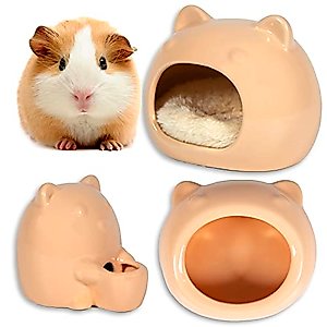 Cartoon Sculpted Ceramic Hamster House Food Feeding Bowl Water Bowl to Prevent Spilled Food and Chewing Tray Gerbils Chinchilla Ferret Hedgehog Small Animals (Orange)
