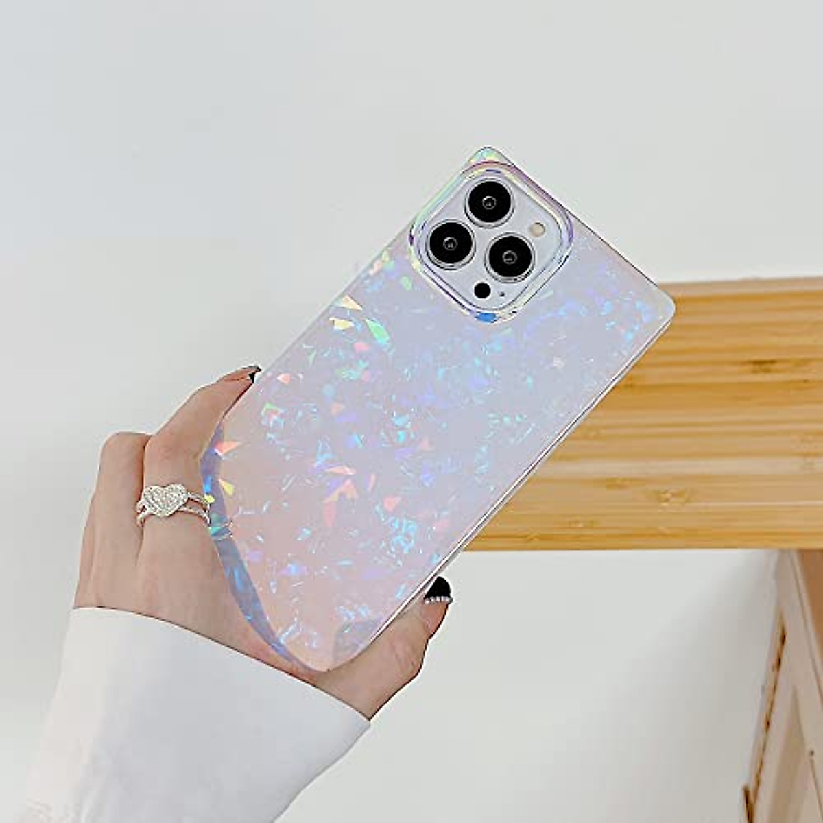 YeLoveHaw Designed for iPhone 14 Pro Max Case for Women Girls, Glitter Pearly-Lustre Shell Colorful Shiny Laser Chippy Pattern, Right-Angled Slim Protective Phone Cover for iPhone 14ProMax(Fragment)