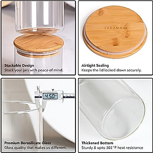 Laramaid Glass Jar Set (3x22oz/3x35oz) Set of 6 with 160 Minimalist Pantry Labels, Round Canister Jars with Bamboo Lids and Transparent Customized Sticker Labels, Food Storage Containers