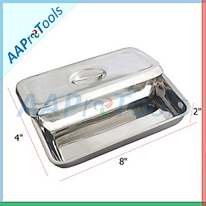 AAProTools Stainless Steel Instrument Tray Lab Instrument Dental Tool Organizer Holder with Lid and Handle Grip Size 8"x4"x2" DN-2227