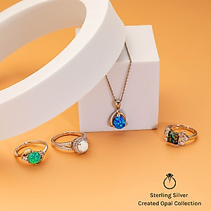 PEORA Created White Fire Opal Ring for Women 925 Sterling Silver, Stunning 3-Stone Design, 1.75 Carats Round Shape 8mm, Size 7