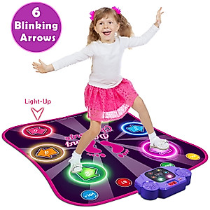 Kids Dance Mat for Girls - Birthday Gifts for 4 5 6 7 8 Year Old Girl - Toys for Ages 4 5-7 - Electronic Dance Pad with Light Up 6 Button & Wireless Bluetooth & 5 Game Modes