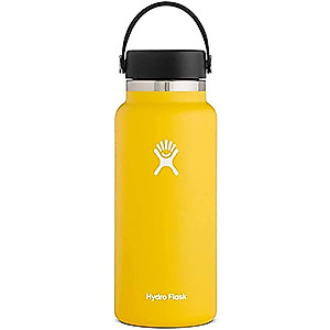 Hydro Flask Water Bottle - Stainless Steel & Vacuum Insulated - Wide Mouth 2.0 with Leak Proof Flex Cap - 32 oz, Sunflower