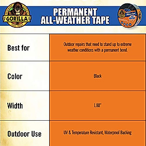 Gorilla All Weather Outdoor Waterproof Duct Tape, UV and Temperature Resistant, 1.88" x 25 yd, Black, (Pack of 6)