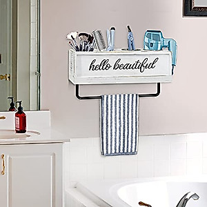 Anwelynd Rustic Hair Dryer Holder Wall Mounted, Hair Tools and Styling Organizer with Towel Bar, Farmhouse Beauty Hair Appliance Holder for Flat Iron, Curling Wand, Towel Rack