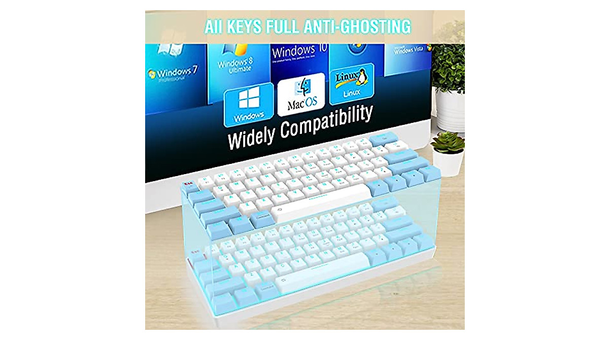 EDJO Bluetooth Mechanical Keyboard 60%, Wireless/Wired Red Switches ...