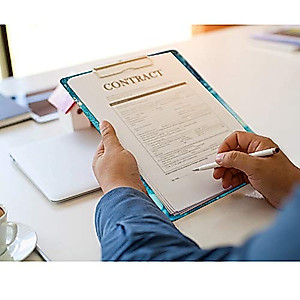 Hongri Plastic Clipboard, Standard A4 Letter Size Clip Board for Students, Teacher, Kids, Low Profile Clip, Decorative Clipboards, Cute Clip Boards Custom Pattern, School Supplies，Teal Marble