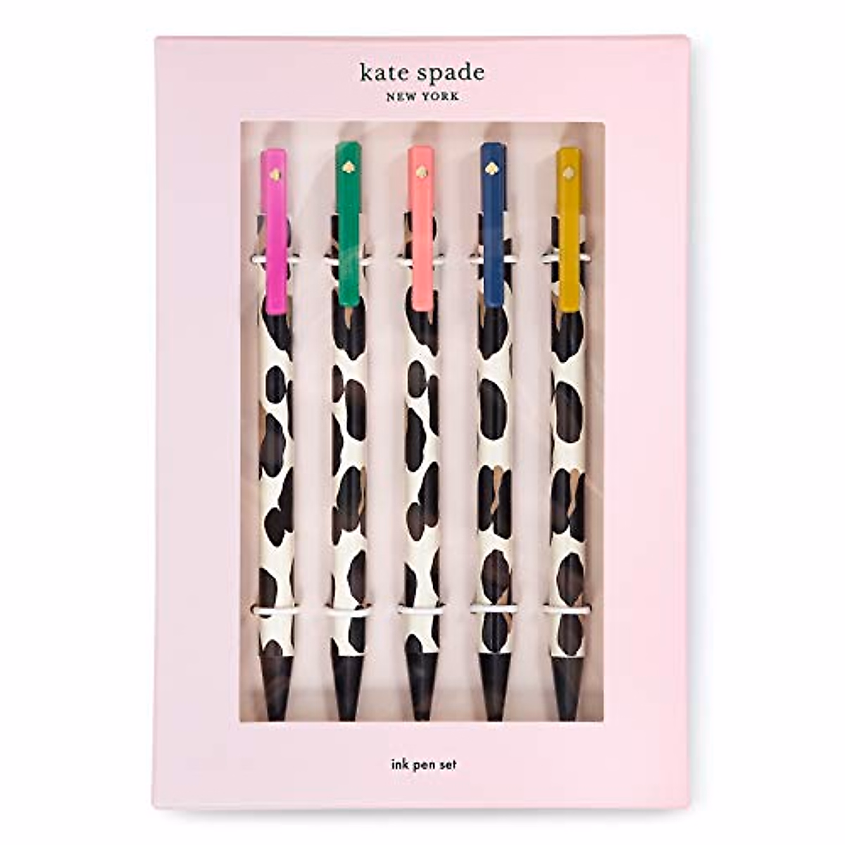 Kate Spade New York Black Ink Pen Set of 5, Cute Leopard Click Pens, Plastic Retractable Pens for Writing and Journaling, Forest Feline