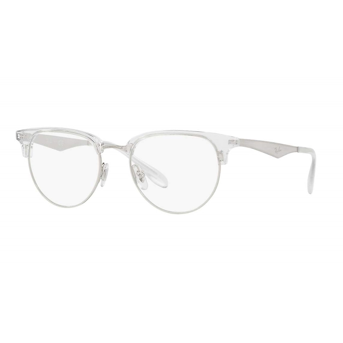 Ray-Ban RX6396 Round Prescription Eyeglass Frames, Silver White/Demo Lens, 51 mm