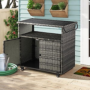 Danrelax Outdoor Storage Cabinet, Patio Storage Box with Handles, Waterproof Liner and 4 Universal Wheels, Fade-resistant PE Rattan Storage Box for Cushions, Gardening Tools, Outdoor Deck Box, Gray