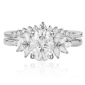 Frayerr Art Deco Proposal Ring,1.50 Carat Excellent Oval Cut Moissanite Engagement Rings for Women,Anniversary Bridal Set Ring,Moissanite Wedding Band,Matching Rings (5.5)