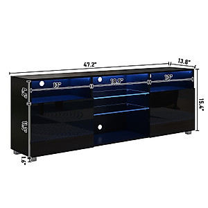 St.Mandyu LED TV Stand for 50/55/60 inch TV, Modern Television Table Center Media Console with Drawer and Led Lights, High Glossy Entertainment Center for Living Game Room Bedroom, Black¡