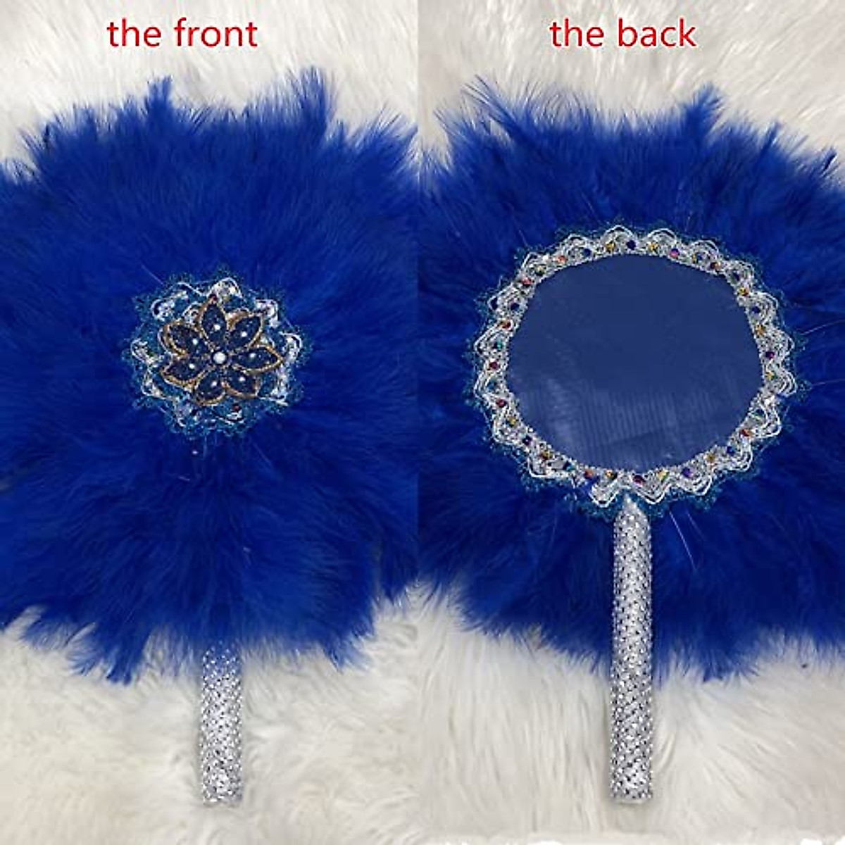 Msbfea Big Size Design African White Feather Big Fan Ladies Wedding Feather Fan for Bride Single Side Feather Nigerian Feather Color 48