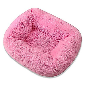 Bed L Size Warm Winter Square Super Soft Sleeping Dog Bed Long Plush Washable Cat Mat Basket Puppy House 1Pcs Light Pink