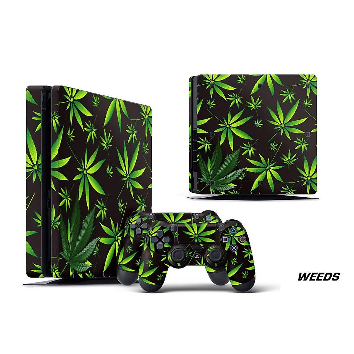 247 Skins Graphics kit Sticker Decal Compatible with PS4 PlayStation 4 SLIM and Dualshock Controllers - Weed Black