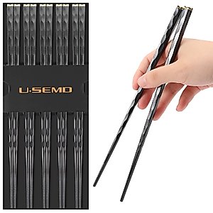 5 Pairs Fiberglass Chopsticks-Reusable Chopsticks Dishwasher Safe, 9.6 inch/24.3cm amily/ Hotel/ Restaurant Chop Sticks, Chinese/Japanese Gift Set Chop Sticks, Black