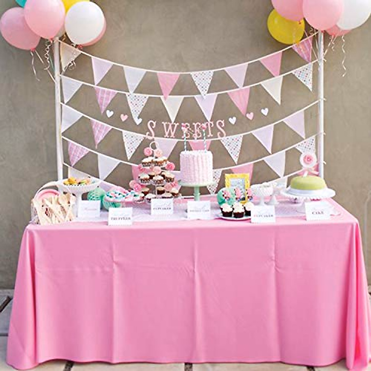 Plastic Tablecloths for Rectangle Tables 3 Pack 54" x 108" Party Table Cloths Disposable for 6 to 8 Foot Tables Indoor or Outdoor Parties Birthdays Weddings Christmas Anniversary Buffet Table (Pink)