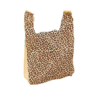 Medium Leopard Print Plastic T-Shirt Bags - 11 ½” x 6" x 21" (Case of 500) Perfect for Restaurants, Retail, Grocery, Take Out, Shopping, and More - Thickness: .48mil HDPE