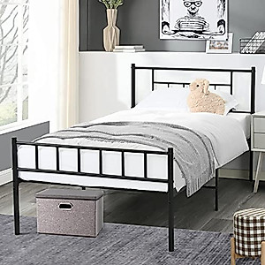 Twin Bed Frames, 14 Inch Twin Size Bed Frame for Kids with Headboard, Heavy Duty Steel Slat Twin Metal Bed Frames, No Box Spring Needed, Mattress Foundation, Anti-Slip, Easy Assembly, Black