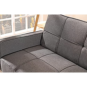 Anwickhomk 72" Convertible Folding Sofa Bed Futon,Modern Linen Fabric Sleeper Loveseat with 2 Pillows & Solid Wood Legs,Small Couch Bed Recliner Sofa for Living Room Apartment Office (Grey)