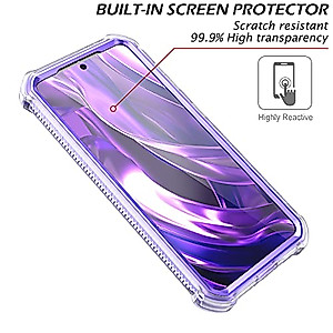 Dexnor Compatible with Samsung Galaxy S21 Plus Case with Screen Protector Electroplated Frame Clear Back Cover Rugged 360 Full Body Protective Shockproof Heavy Duty Bumper for Women -Metallic Purple